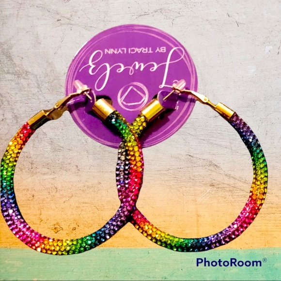 Jewelry | New Rainbow Color Bling Hoops | Poshmark